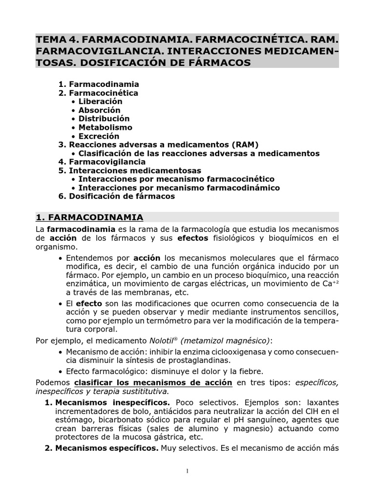 Tema 4 - Farmacodinamia y Farmacocinética | PDF | Medicamentos con receta | Farmacocinética