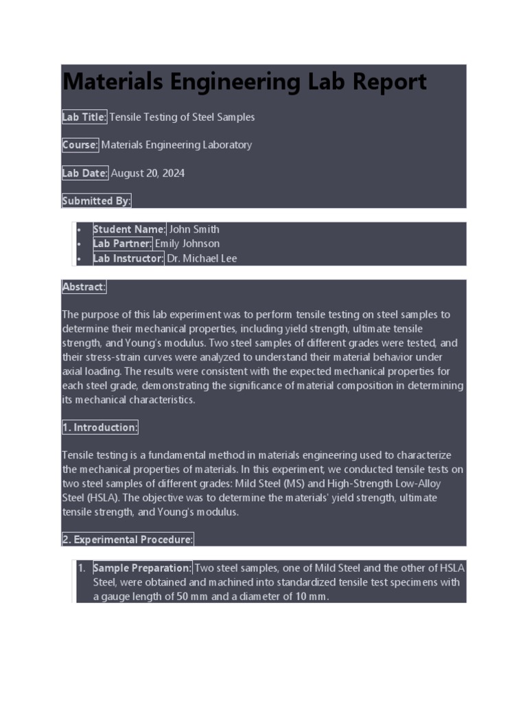 Material Engineering Lab Report | PDF | Strength Of Materials ...