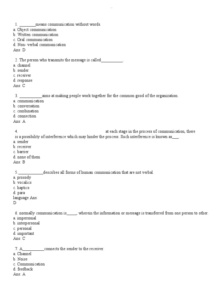 Communication Skills Quiz and Answers | PDF | Communication | Comma