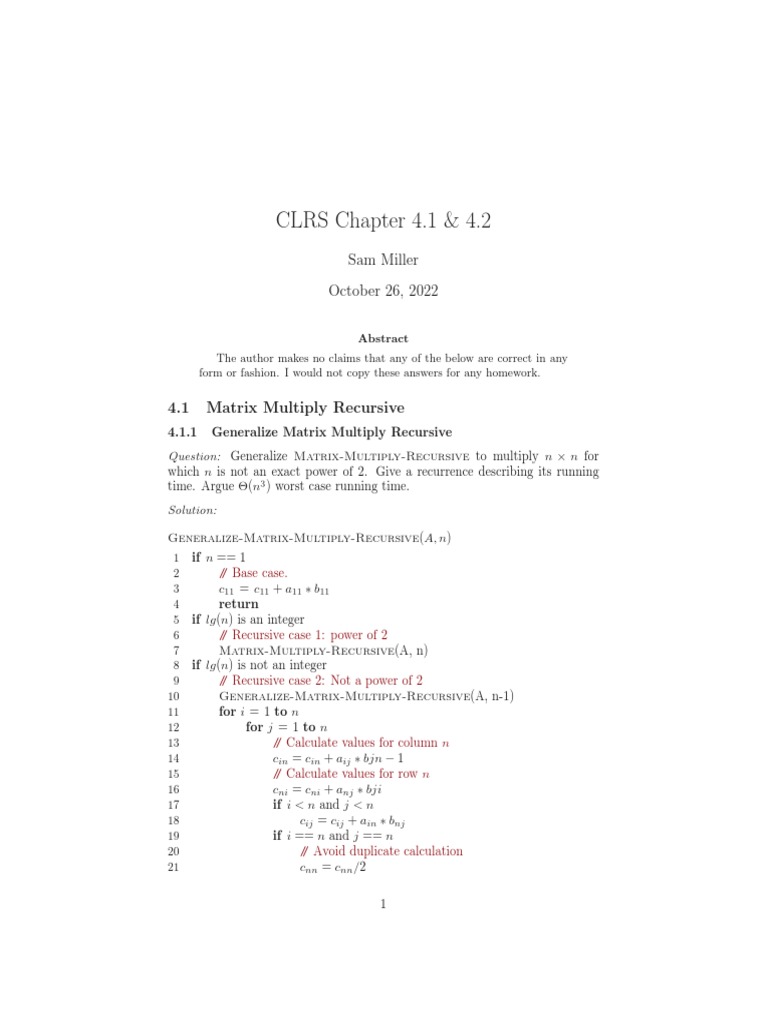 CLRS 4 1 2 | PDF | Matrix (Mathematics) | Multiplication