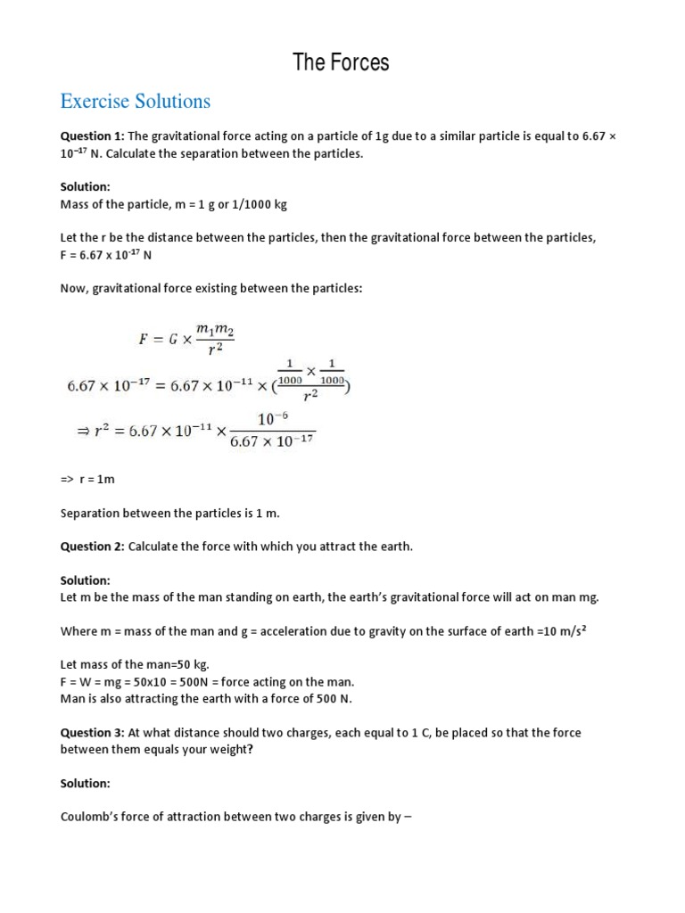 The Forces: Exercise Solutions | PDF | Force | Mass