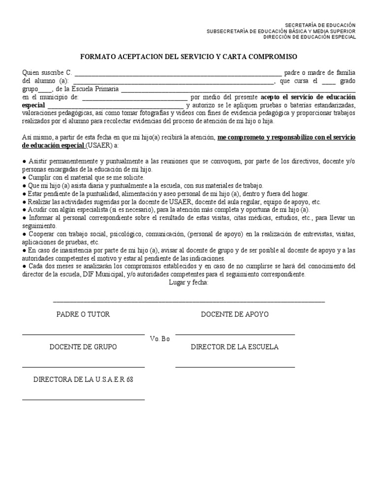 FORMATOS ACEPTACION y CARTA COMPROMISO | PDF