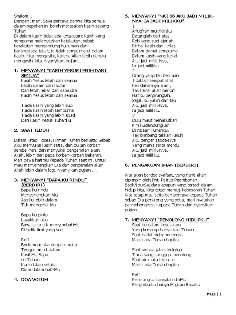 Liturgi Ibadah MINGGU Gereja KIBAID | PDF