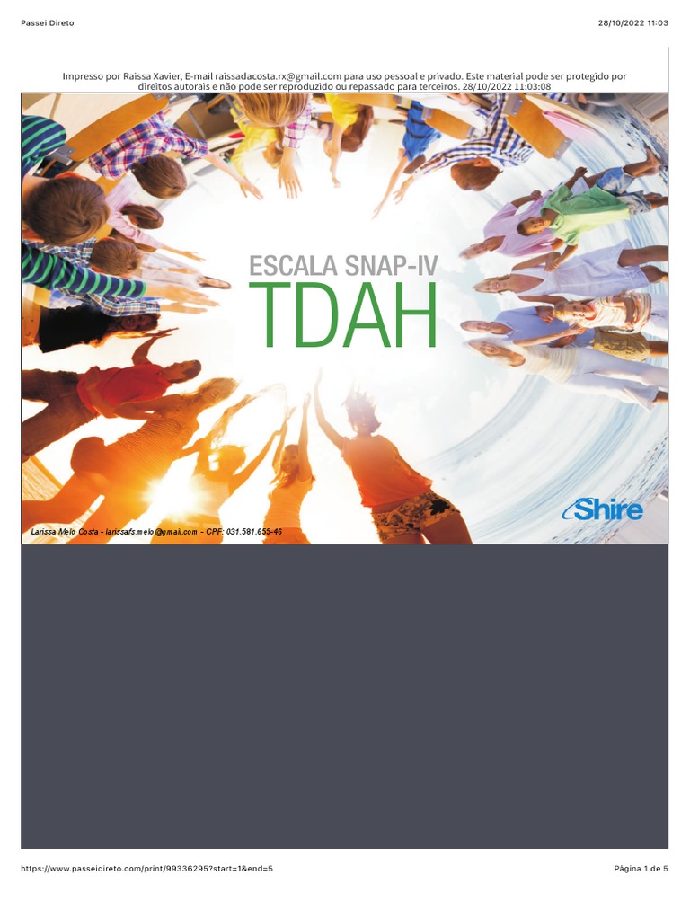 Escala SNAP-IV | PDF | Transtorno de déficit de atenção e ...