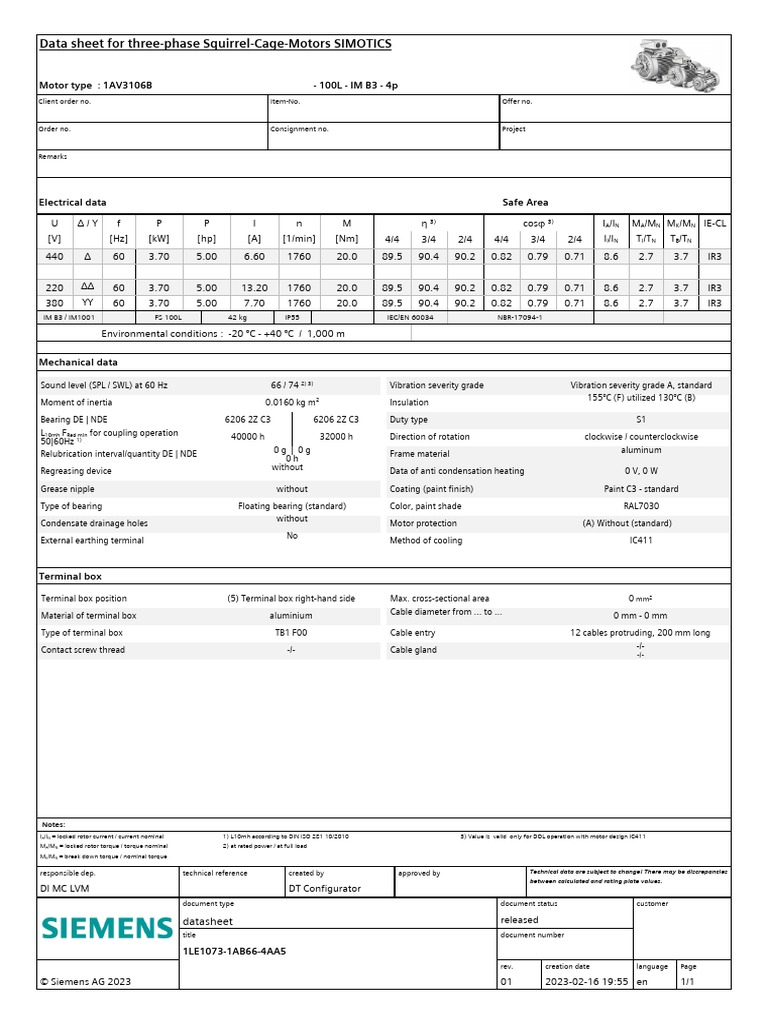 1LE1073-1AB66-4AA5 Datasheet en | PDF | Mechanical Engineering | Manufactured Goods