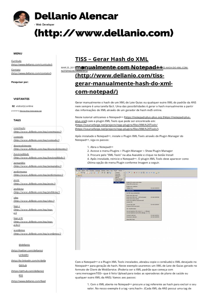 TISS - Gerar Hash Do XML Manualmente Com Notepad++ - Dellanio Alencar | PDF | XML | Plug-in ...