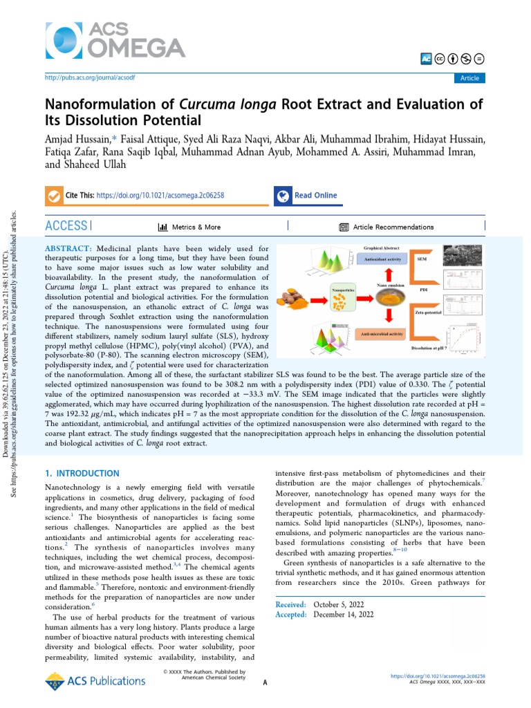 Nanoformulation of Curcuma Longa Root Extract and Evaluation of Its ...