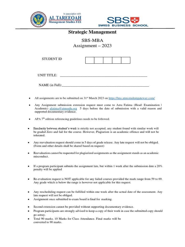 Strategic Management: Sbs-Mba Assignment - 2023 | PDF