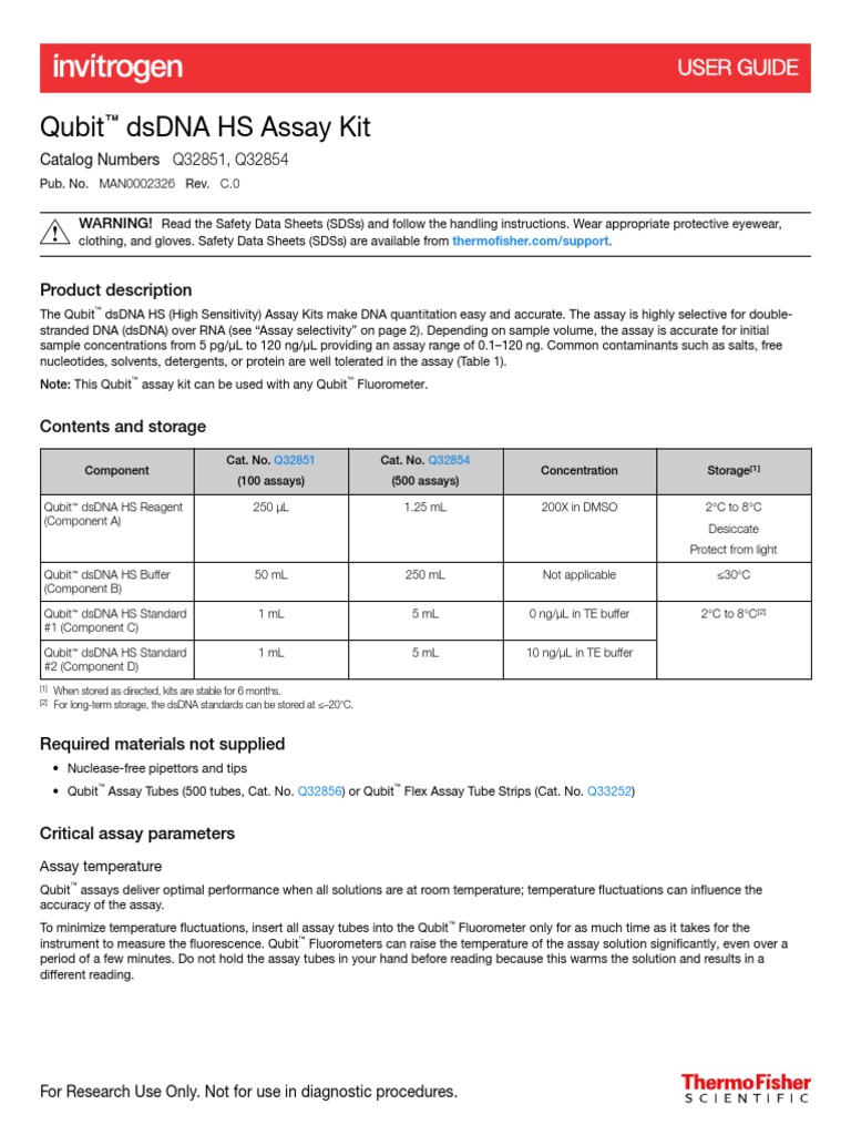 Qubit dsDNA HS Assay UG | PDF | Dna | Assay