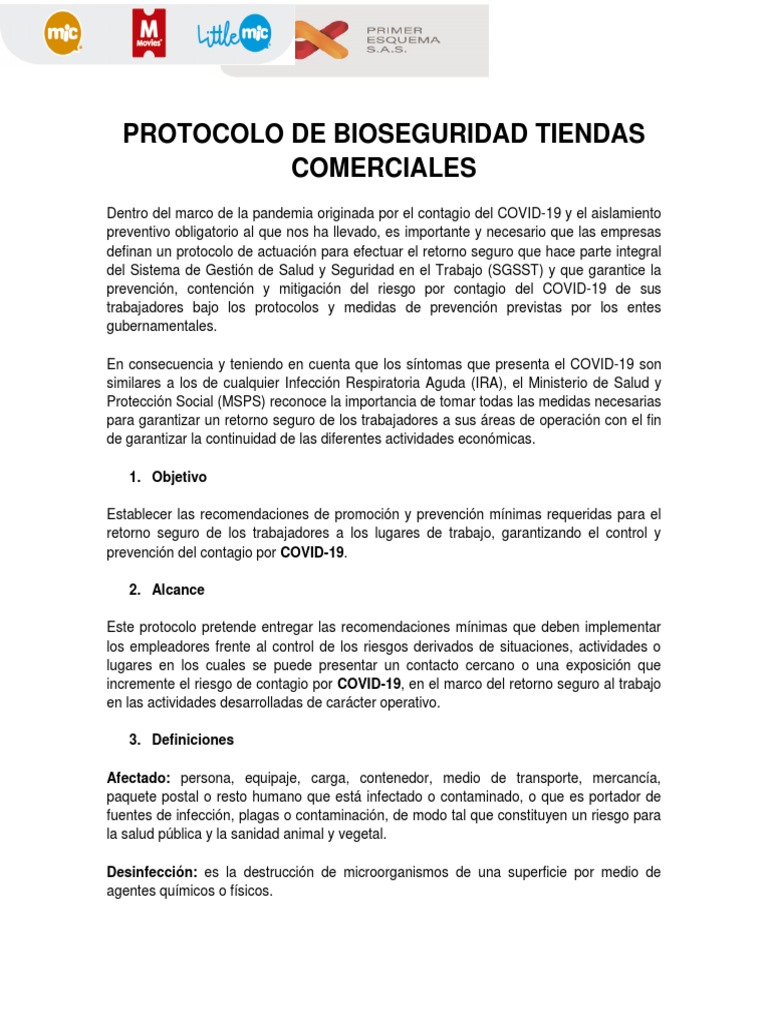 Protocolo Bioseguridad Primer Esquema Sas - Movies Chía | PDF | Microorganismo | Lavado de manos