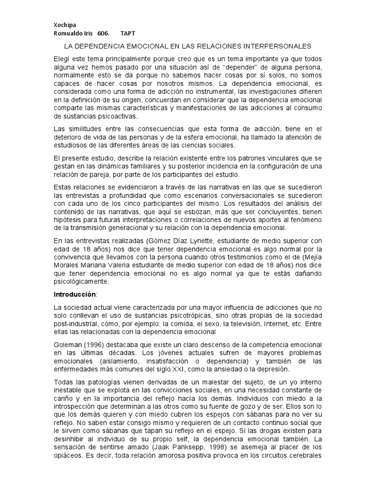 Ensayo Dependencia Emocional | PDF