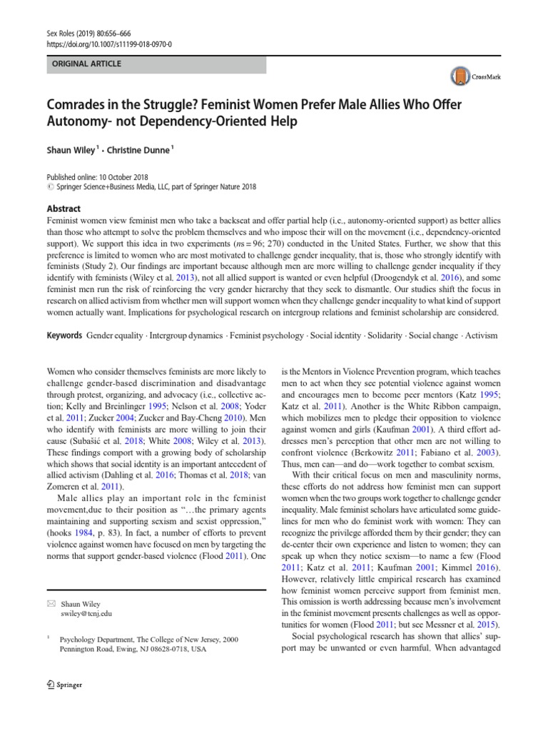 Comrades in The Struggle? Feminist Women Prefer Male Allies Who Offer ...