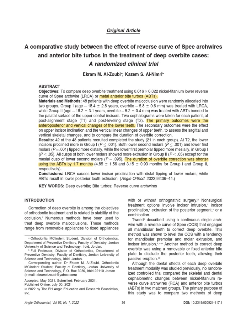 A Comparative Study Between The Effect of Reverse Curve of Spee Archwires and Anterior Bite ...