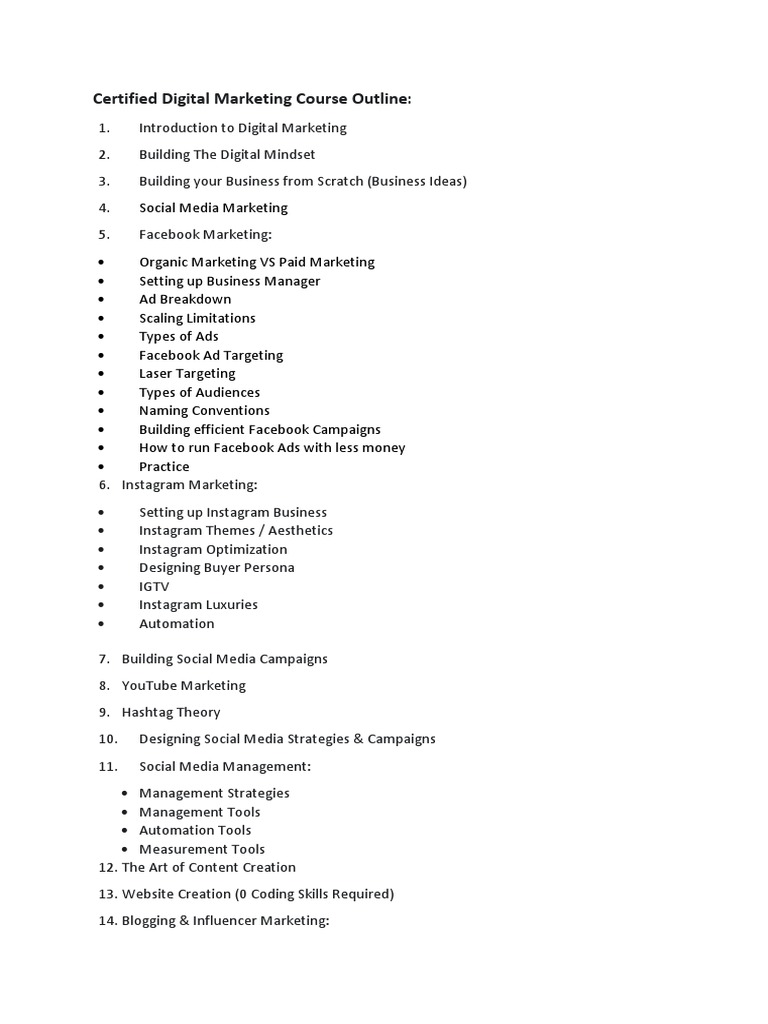 Digital Marketing Course Outline | PDF
