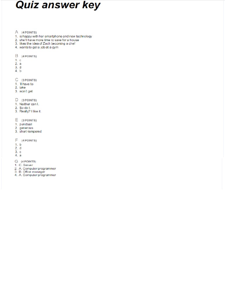 Quiz Units 9-10 Key | PDF