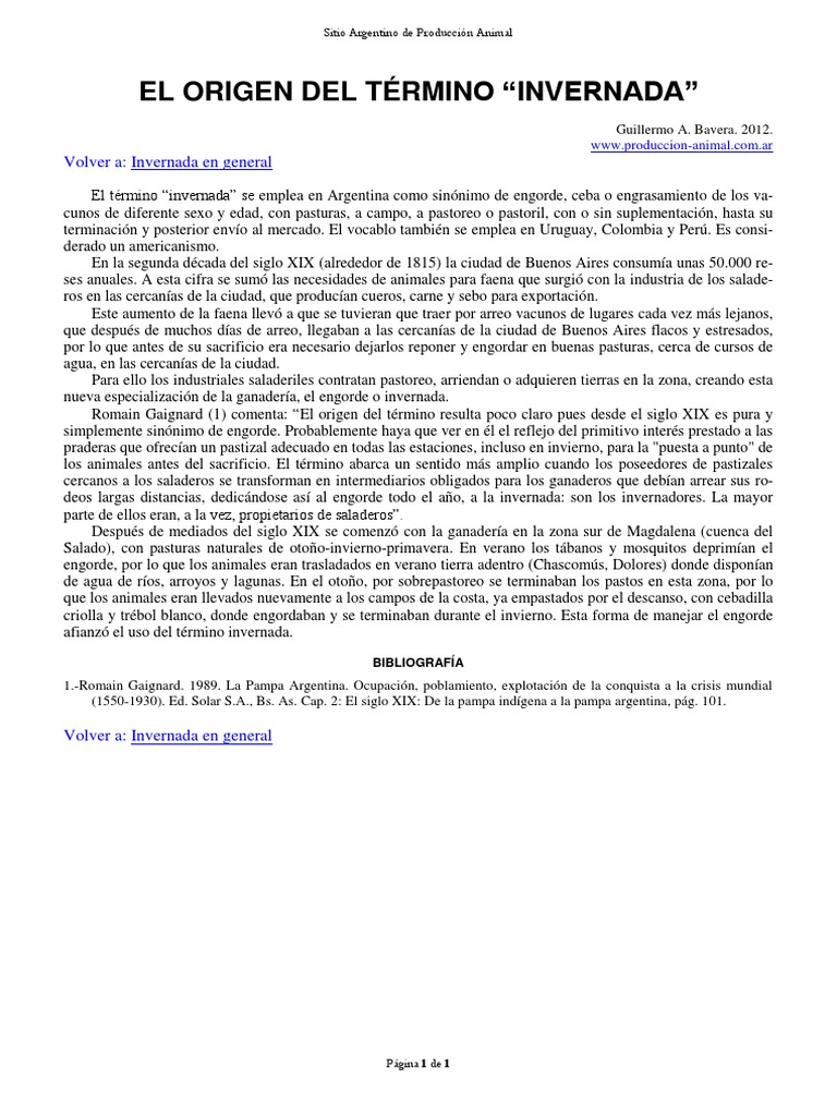 Origen del término "invernada" en ganadería | PDF | Pasto | Pasto