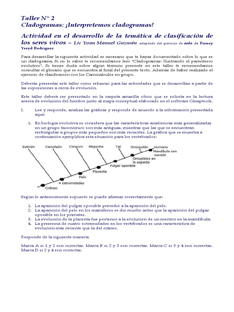 Taller #2 Identificando Cladogramas | PDF | Mamíferos | Plantas