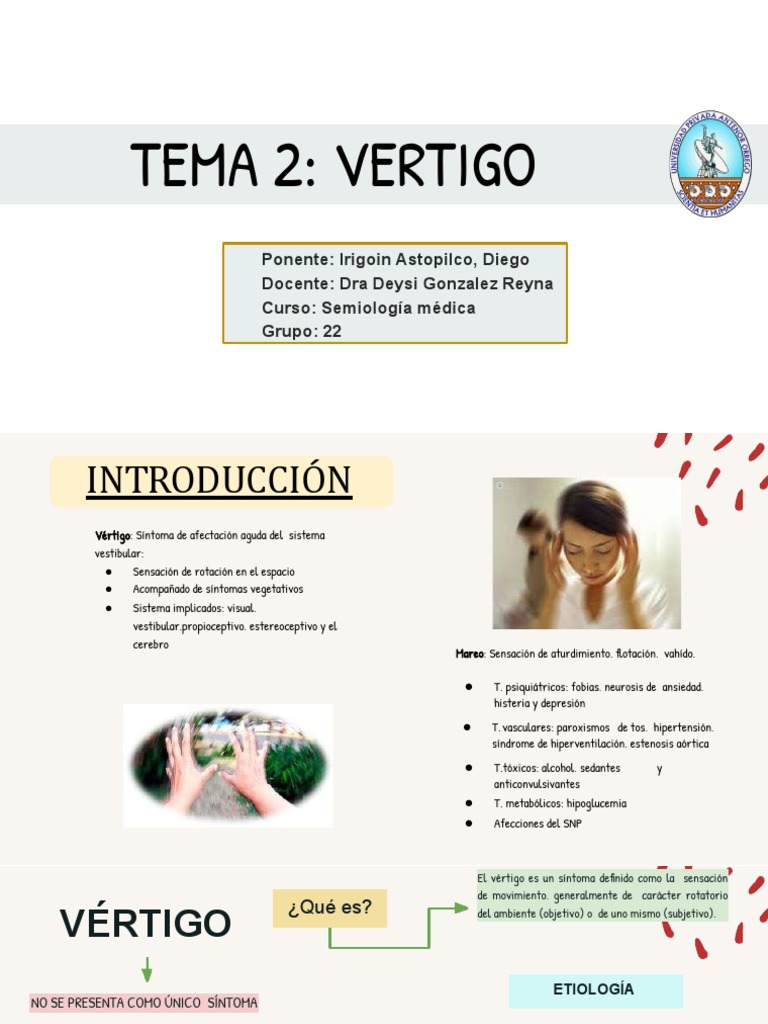 Exposicion de Vertigo | PDF | Vértigo | Examen físico