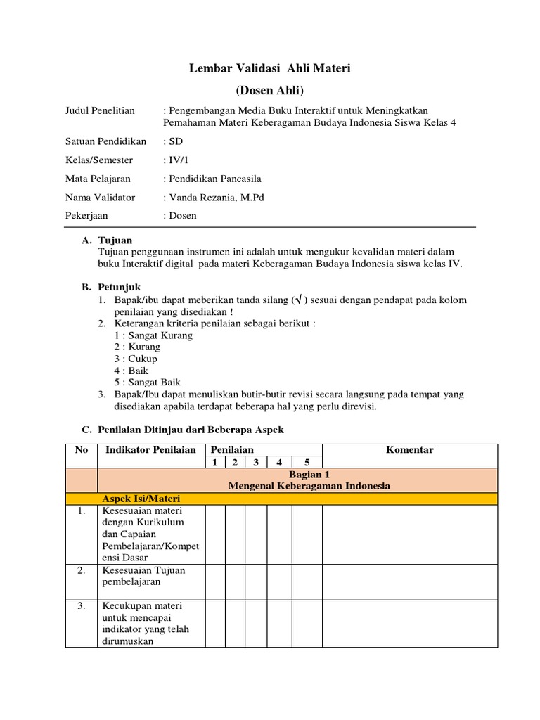 Lembar Validasi Ahli Materi-Materi Dosen-Guru | PDF