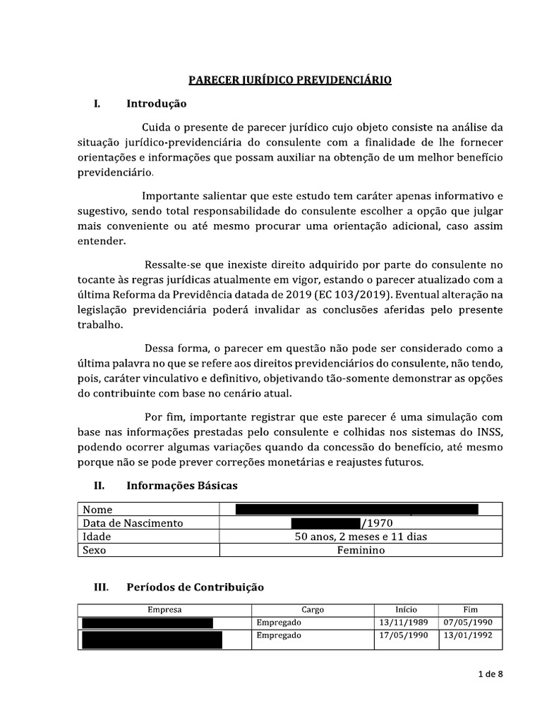 MODELO-Parecer-Jurídico-PREVIDENCIÁRIO-2020 | PDF