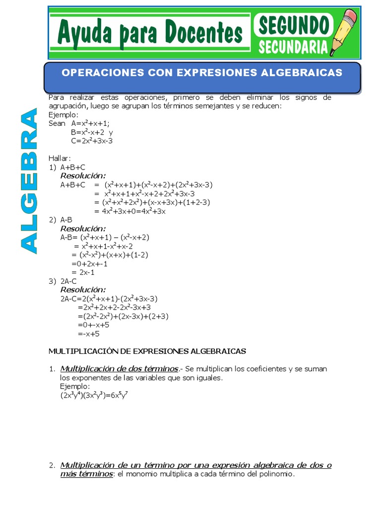 Operaciones Con Expresiones Algebraica | PDF | Multiplicación | Aritmética