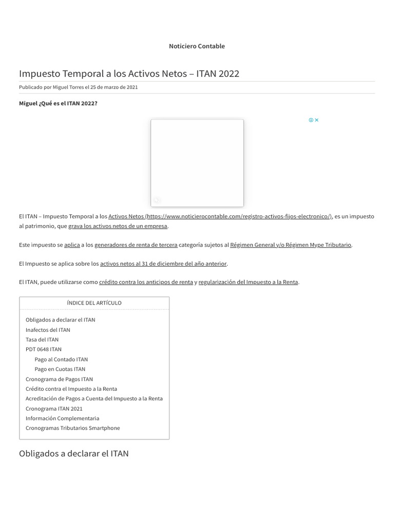 Impuesto Temporal A Los Activos Netos - ITAN 2022 - Noticiero Contable ...