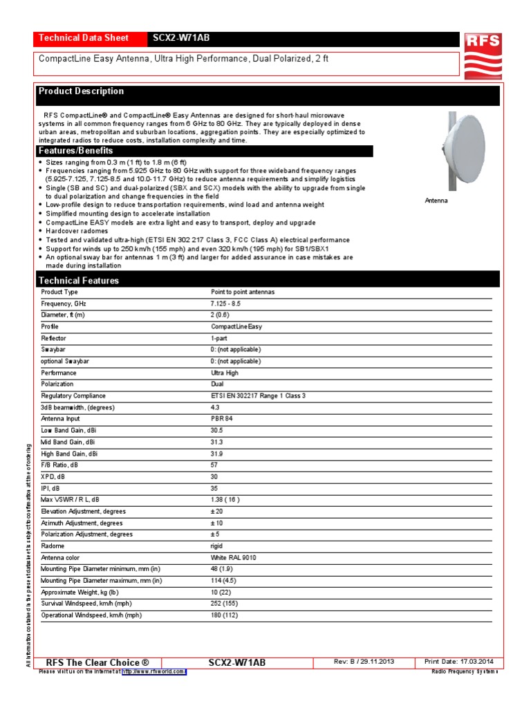 RFS Microwave Antenna SCX2-W71AB | PDF | Antenna (Radio) | Decibel