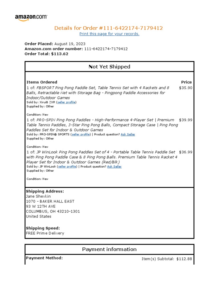 Ping Pong Receipt | PDF | Table Tennis | Ball Games