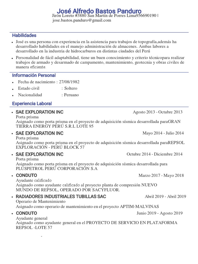 Cv. Jose Bastos | PDF