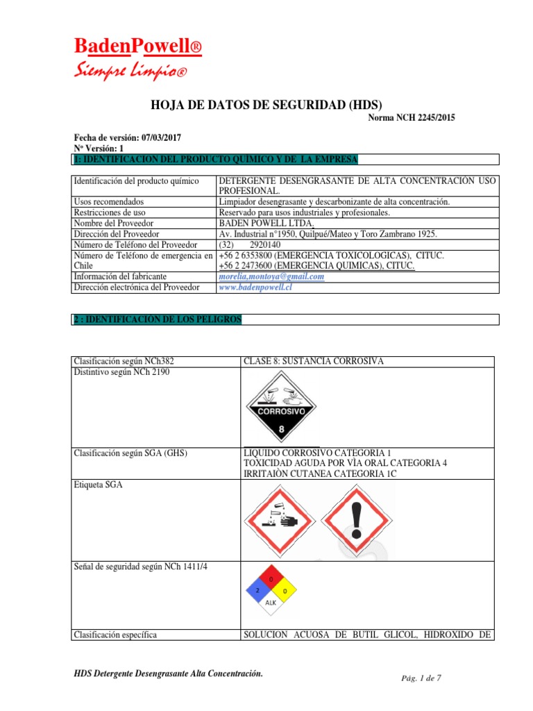 Archivos 2848 005 HDS DET Desengrasante de Alta V1 | PDF