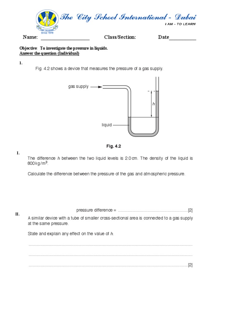 Pressure Worksheet | PDF