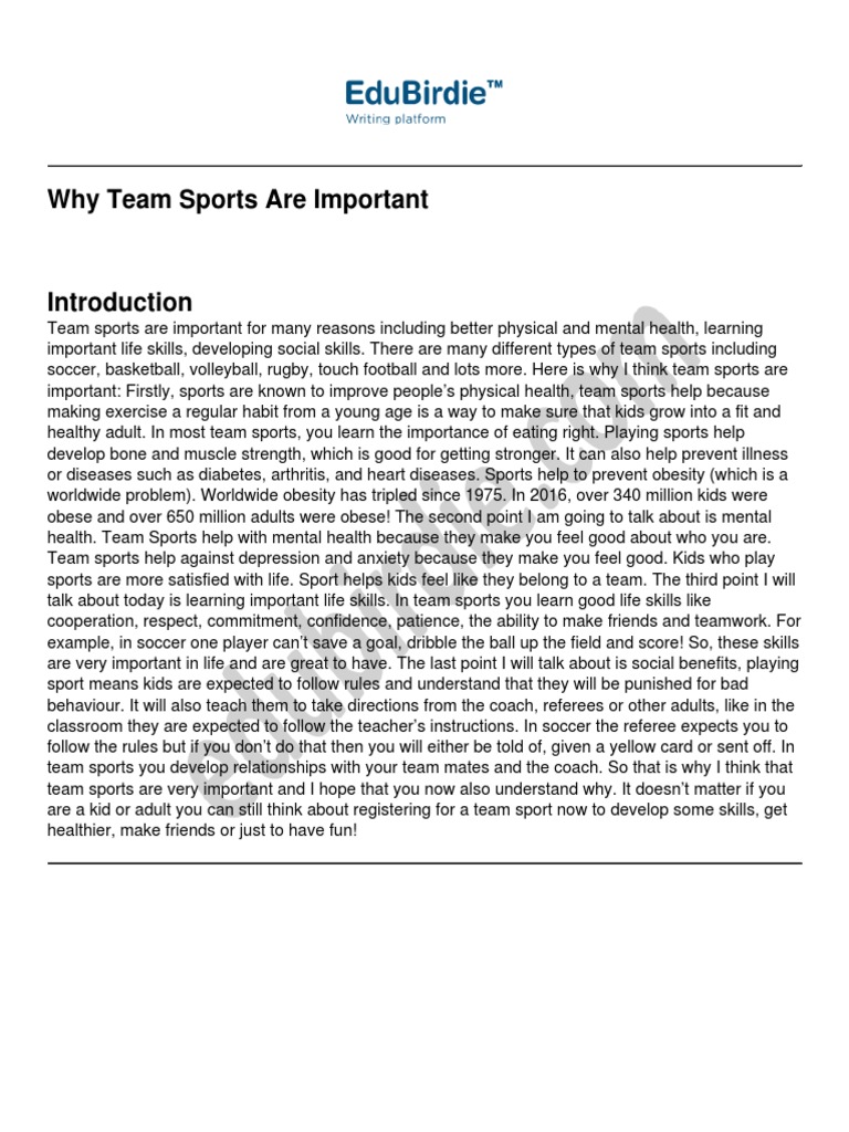 Importance and Benefits of Team Sports | PDF | Sports & Recreation