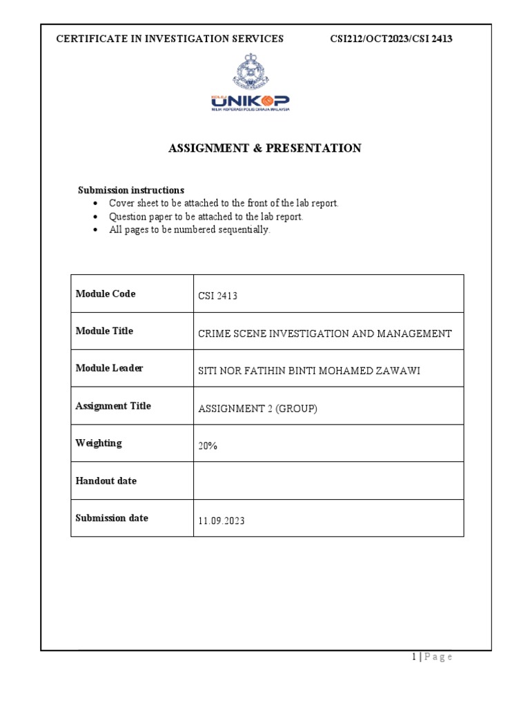 CSI 2413 Assignment 2 miss fatihin[1] | PDF | Crime Scene | Forensic Science