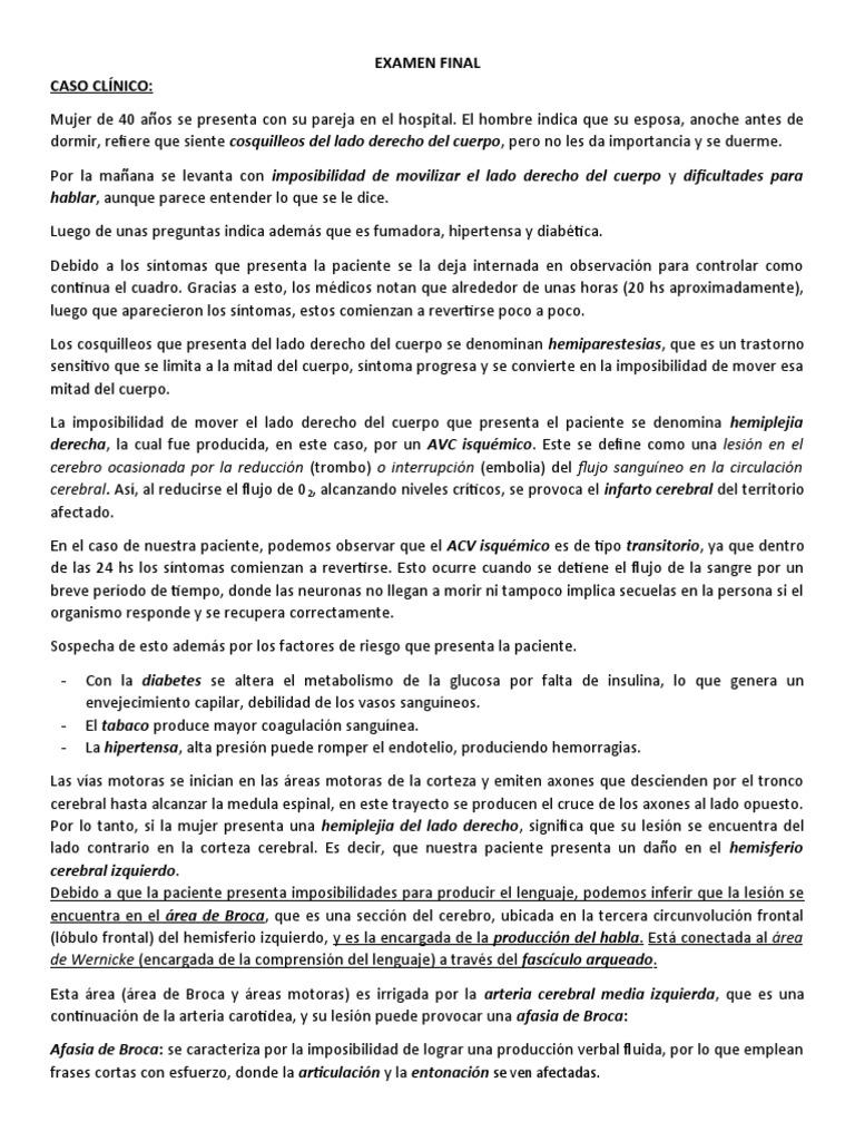 Caso Clinico ACV | PDF | Cerebro | Afasia