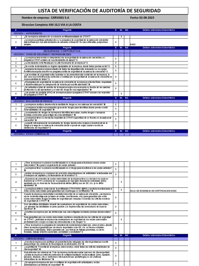 CTPAT Security Audit Checklist - Proveedores | PDF | La seguridad ... CTPAT Security Audit Checklist - Proveedores | PDF | La seguridad ...