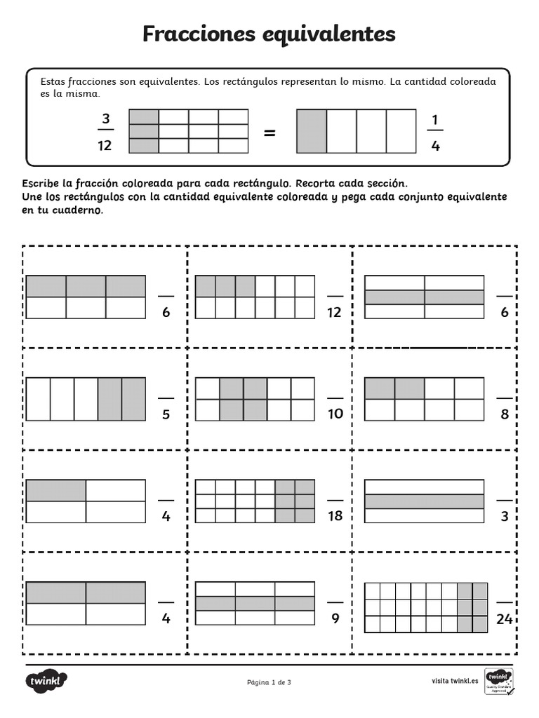 Actividad de Fracciones Equivalentes | PDF | División (Matemáticas ...