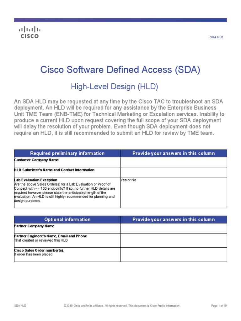 SDA HLD Template v1.3 | PDF | Wireless Lan | Computer Network