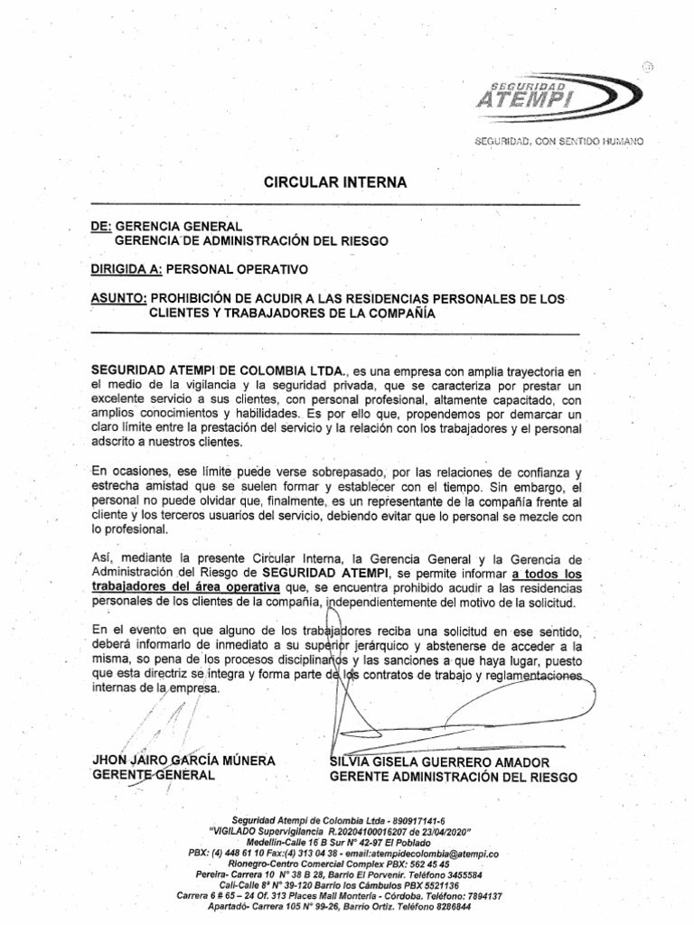 Circular Interna Prohibición | PDF