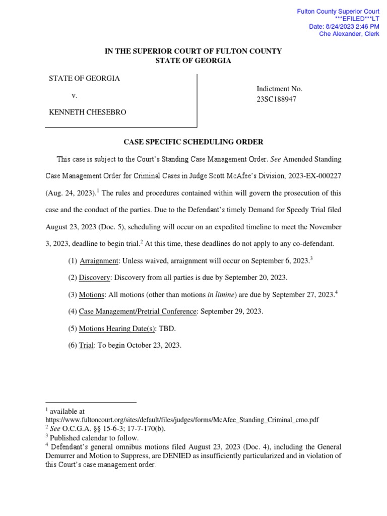 23sc188947 - Scheduling Order | PDF | Discovery (Law) | Separation Of Powers