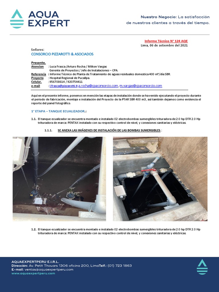 Informe de Entrega Equipos de La PTAR SBR 400 m3 HRP - AquaExpert Peru ...