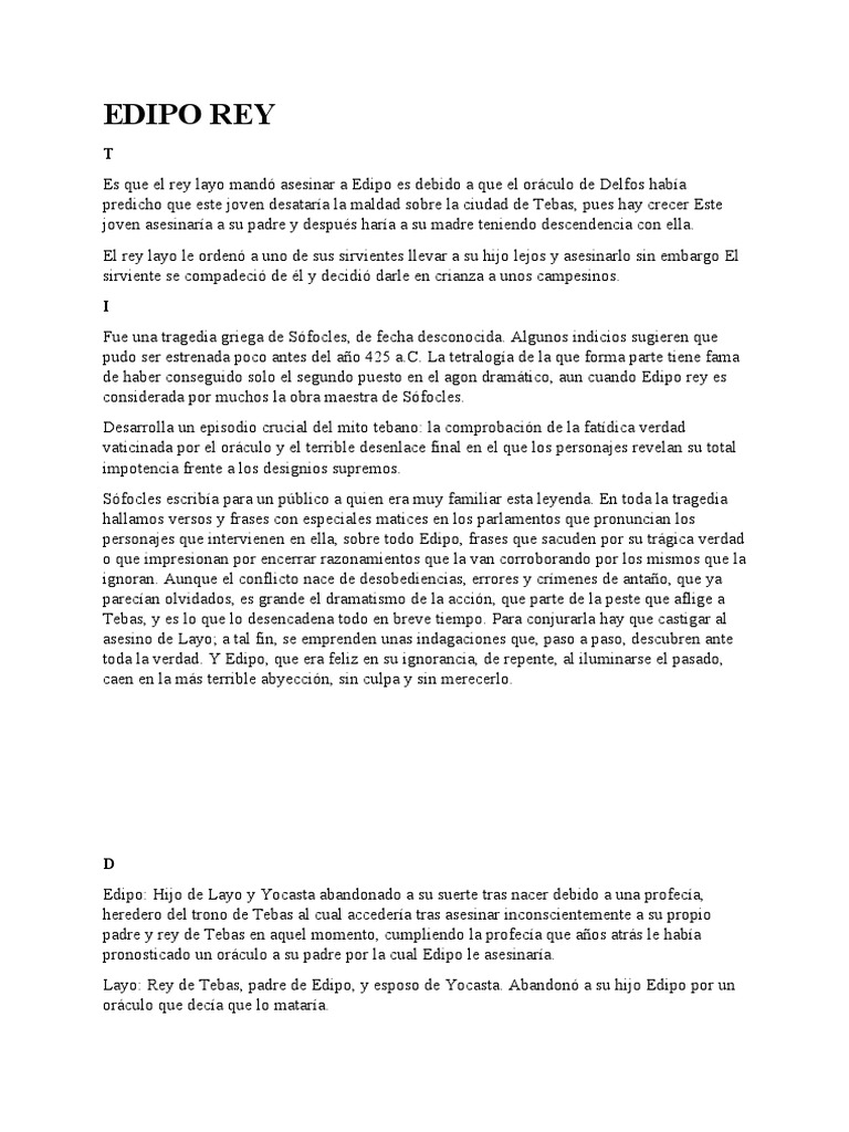 ENSAYO EDIPO REY | PDF | Edipo | Sófocles