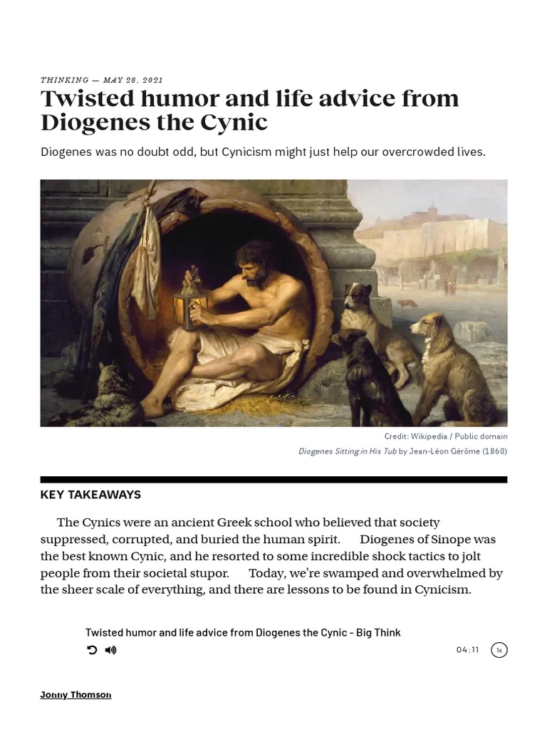 Twisted Humor and Life Advice From Diogenes The Cynic - Big Think | PDF