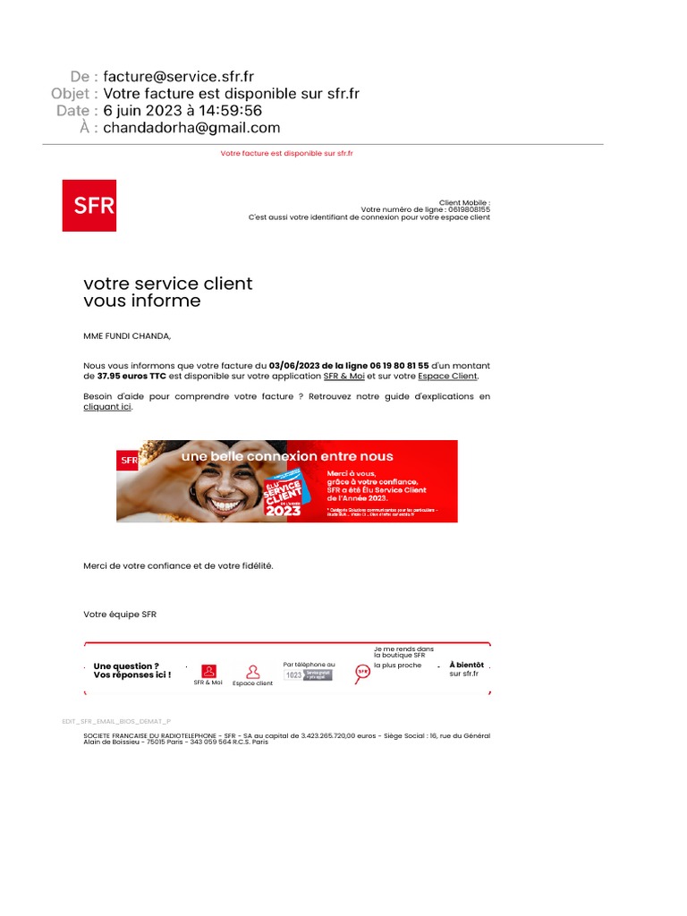 Votre Facture Est Disponible Sur SFR - FR 2 | PDF
