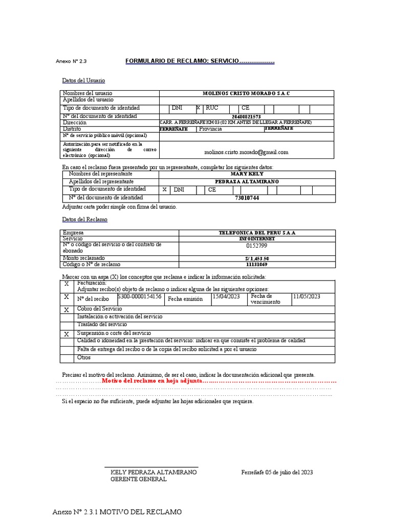 Formulario de Reclamos | PDF