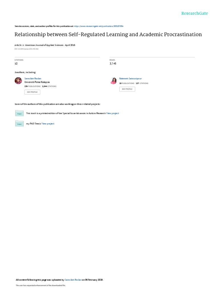 Relationship Between Self-Regulated Learning and A | PDF