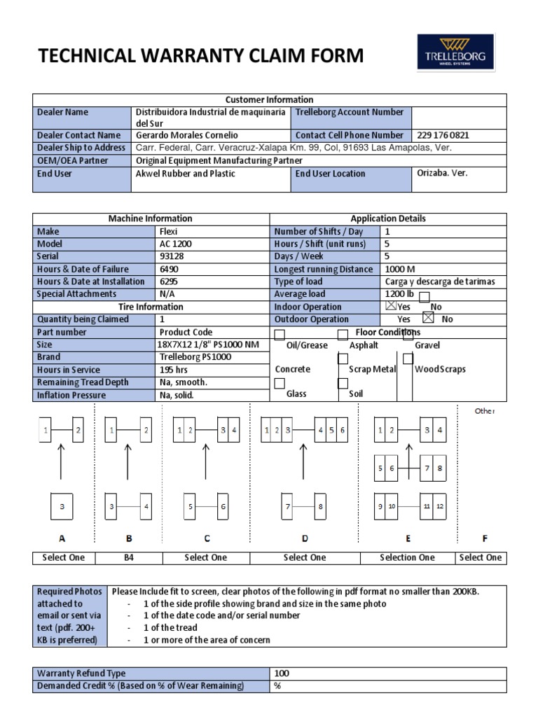 Warranty Claim Form Schaeffler 1 LLanta de Traccion | PDF