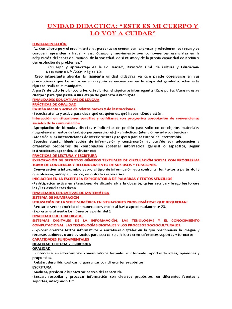 Unidad Didáctica: Cuidando Mi Cuerpo | PDF | Aprendizaje | Pensamiento