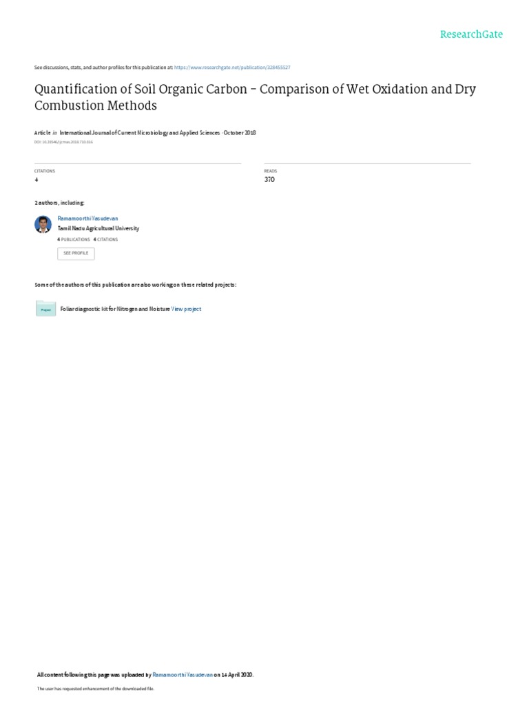 Quantification of Soil Organic Carbon - Comparison of Wet Oxidation and ...