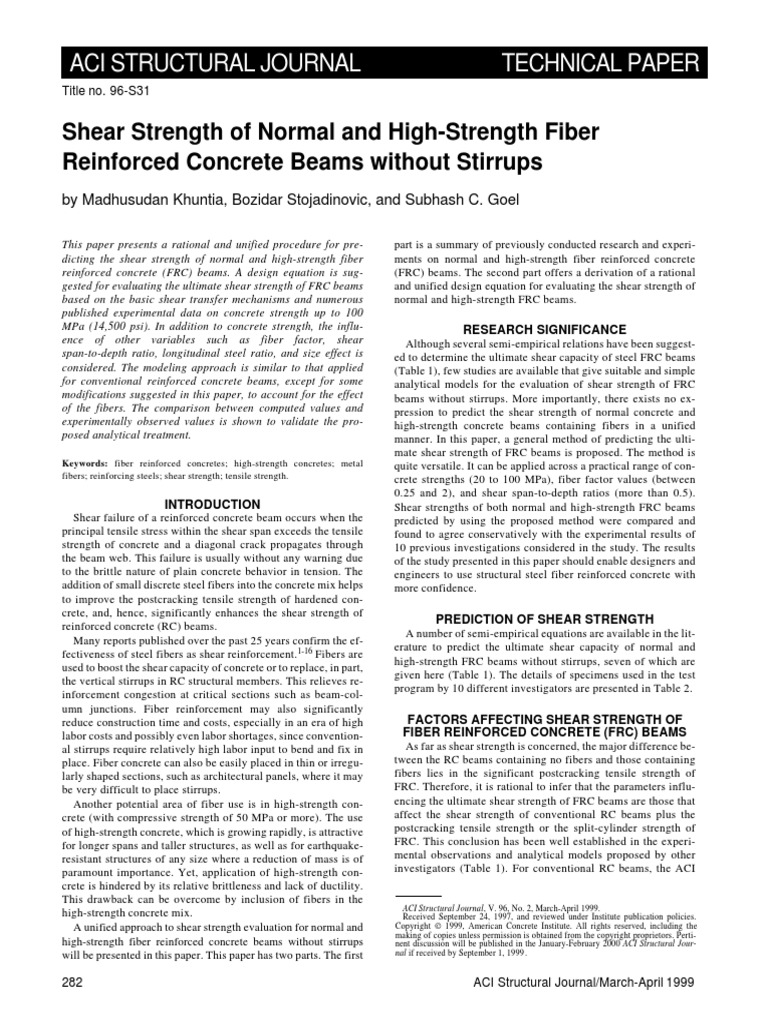 Shear Strength of Normal and High-Strength Fiber Reinforced Concrete ...