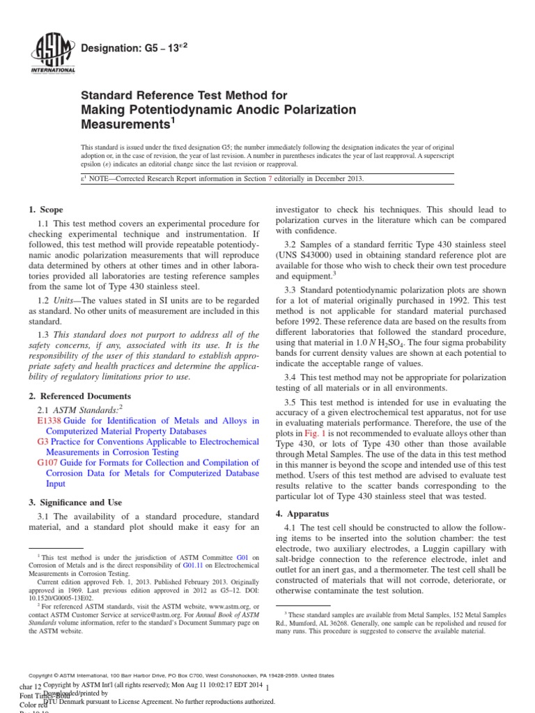 Potentiodynamic Polarization Method G5 | PDF